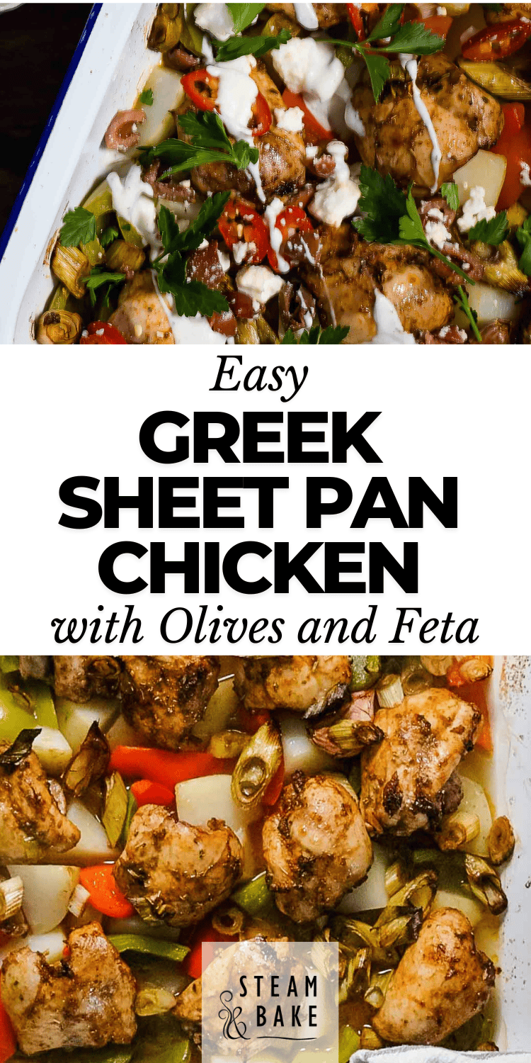 Simple Greek Chicken Sheet Pan Dinner with Olives and Feta - Steam & Bake