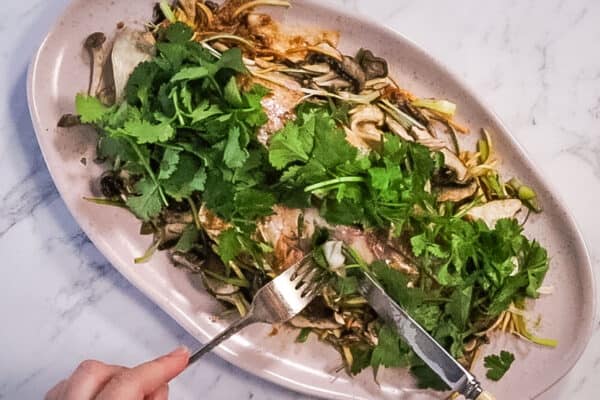 Whole Vietnamese Steamed Fish with Scallions and Mushrooms - Steam & Bake